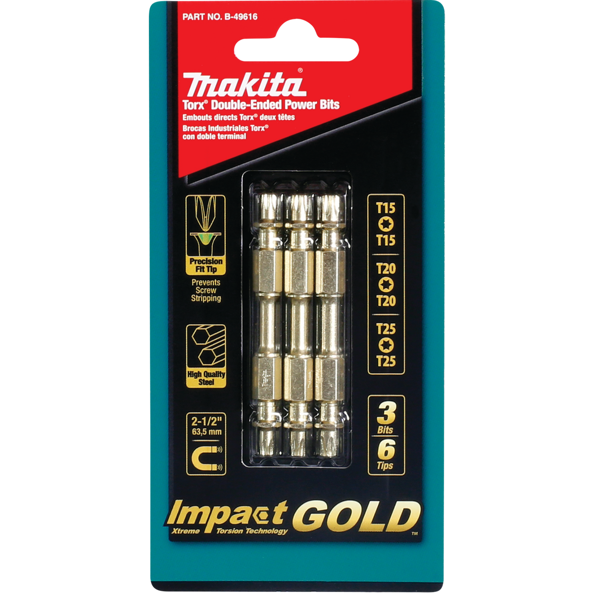 Makita B-49616 Impact GOLD® 3 Pc. Assorted (2-1/2") Torx Double-Ended ...